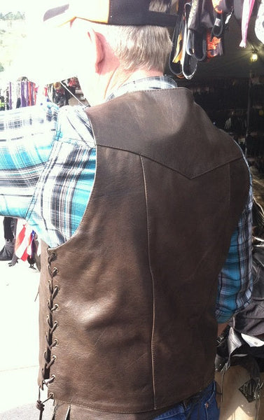 Brown Leather Vest - Lace side Gun poocket | HighwayLeather
