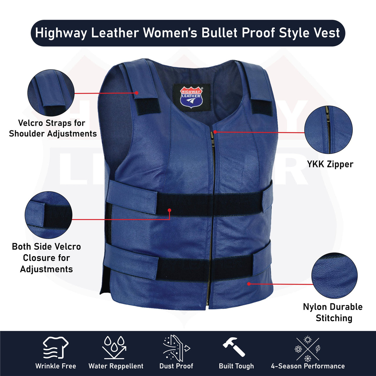 HL14945NV-BLU48 Navy Blue bulletproof Style Motorcycle Club Leather Ve ...
