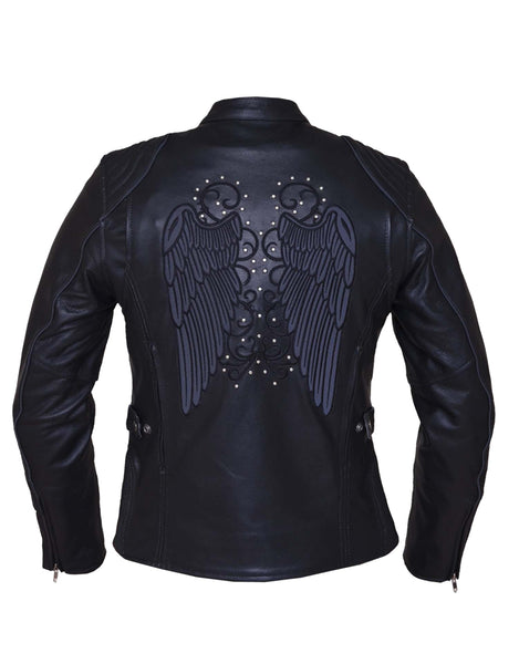 Ladies Premium Motorcycle Jacket with Angel Wing Design | HighwayLeather