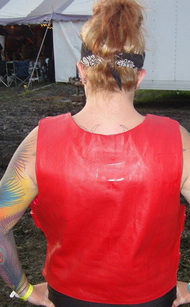 HL14945RED # 22 Ladies Red bulletproof style leather vest - Police vest ...