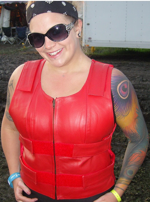 HL14945RED # 22 Ladies Red bulletproof style leather vest - Police vest ...