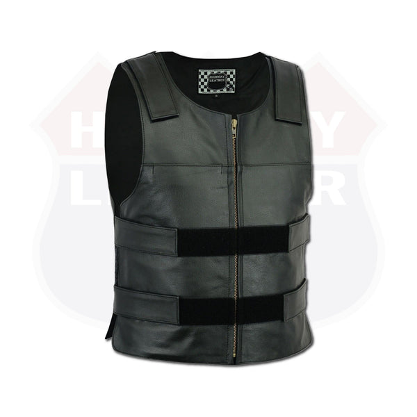 HL11643Black Men Bullet Proof style Leather Motorcycle Vest for bikers ...
