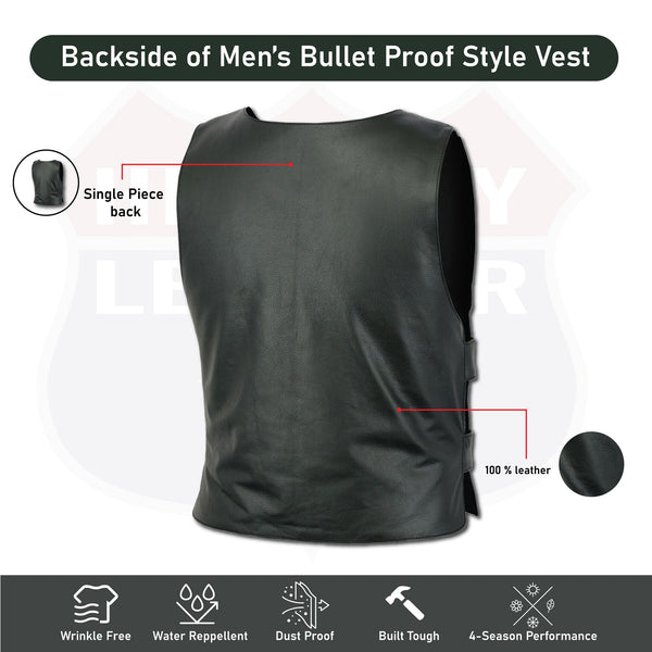 HL11643Black Men Bullet Proof style Leather Motorcycle Vest for bikers ...