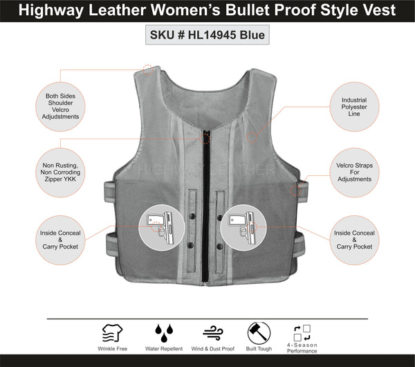 NAVY BLUE BULLET PROOF LEATHER VEST SKU#HL11643NAVYBLUE48 | HighwayLeather