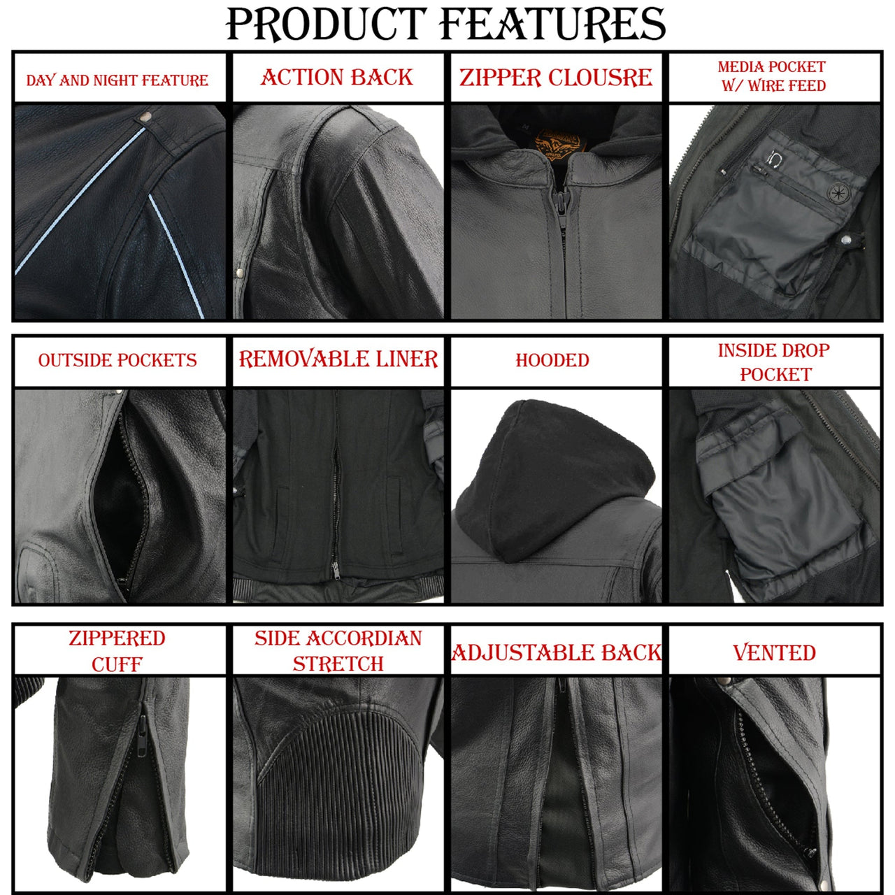 Women Black 3/4 Hooded Leather Jacket with Side Stetch Fit– HighwayLeather