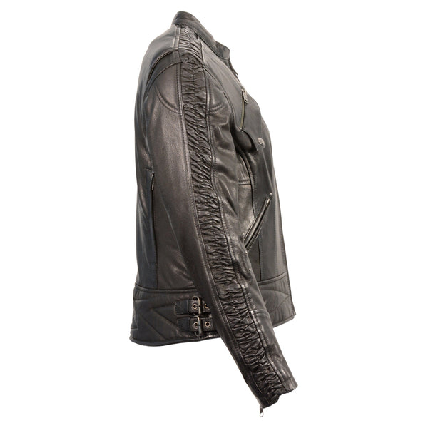 Ladies Lightweight Black Racer Jacket w/ Crinkled Arm Detailing ...