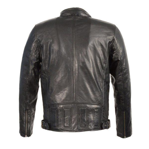 Men's Stand Up Collar Leather Jacket w/ Side Buckles & Lower Back Padd ...