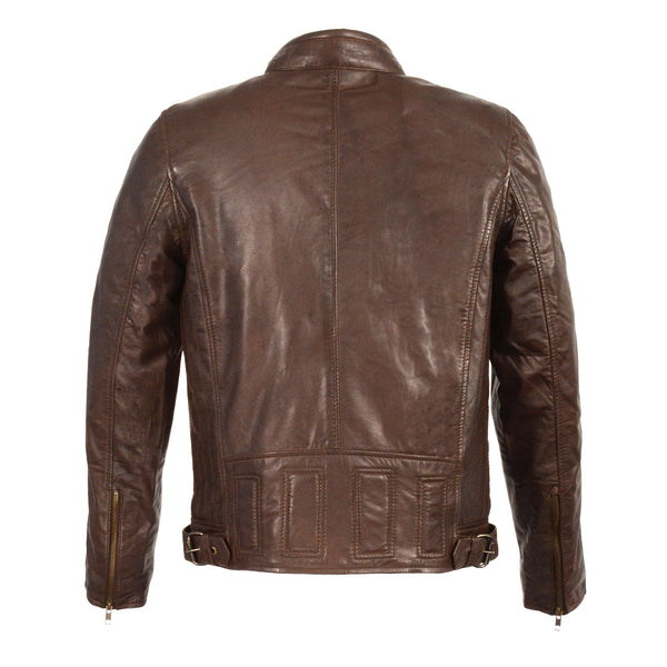 Men's Stand Up Collar Leather Jacket w/ Side Buckles & Lower Back Padd ...