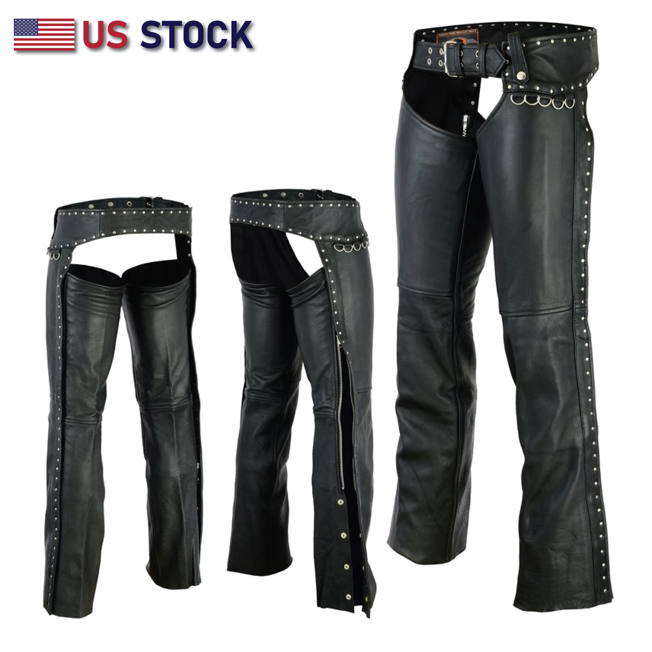 HL12801STUD Low rise Ladies Motorcycle Leather Chaps Studded Women ...