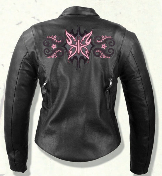 Hot pink butterfly leather jacket - Reflective | HighwayLeather