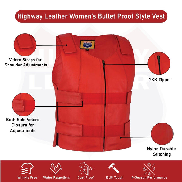 HL14945RED # 22 Ladies Red bulletproof style leather vest - Police vest ...