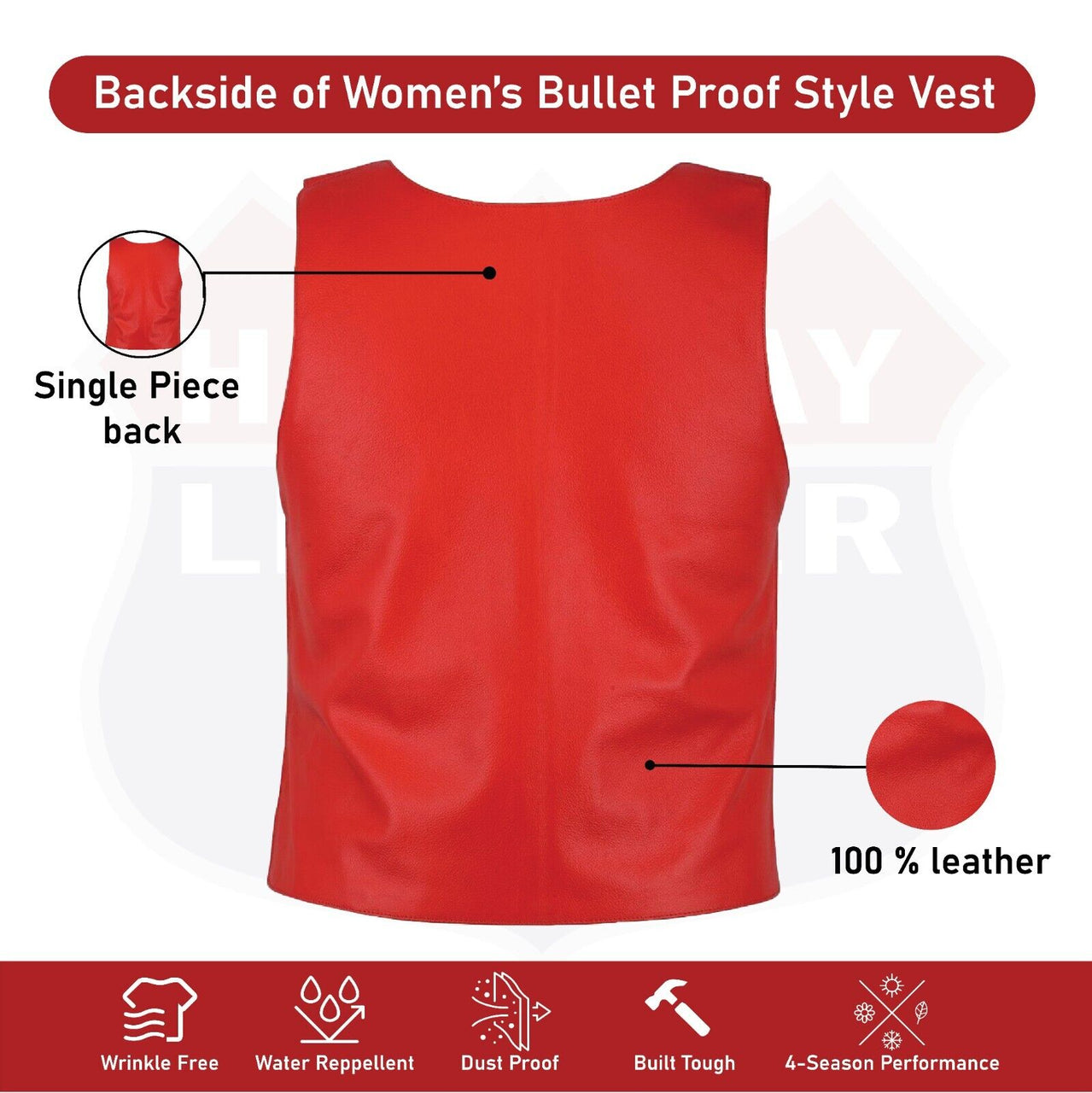 HL14945RED # 22 Ladies Red bulletproof style leather vest - Police vest ...