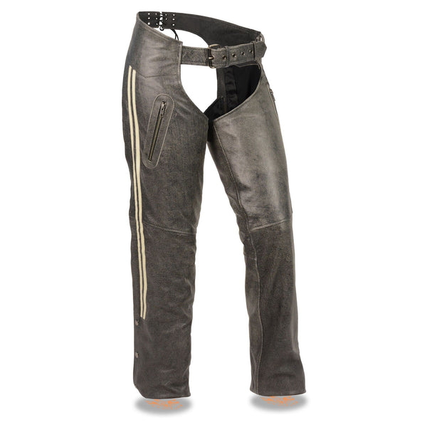 Women's Vintage Slate Chaps w/ Racing Stripes– HighwayLeather